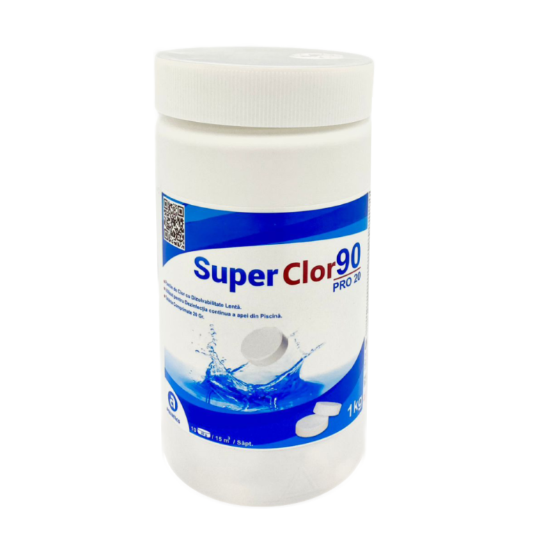 Dezinfectant pe baza de Clor pentru Piscine, SUPERCLOR 90 PRO Tab 20 gr 1kg